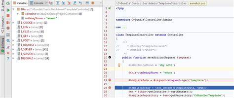 Php Function Variable Not Showing Up In Xdebug With Symfony 3 Stack
