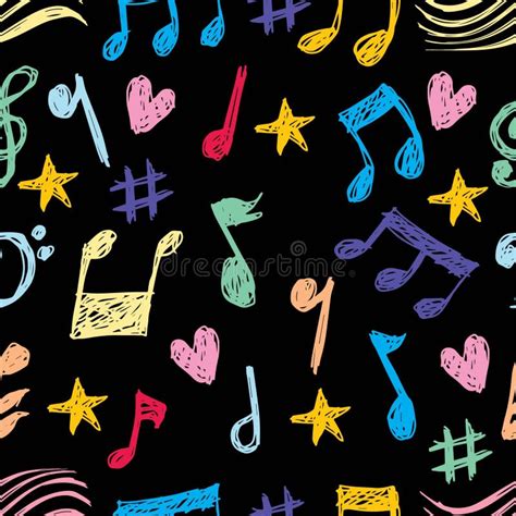 Seamless Pattern With Hand Drawn Musical Notes Stock Vector
