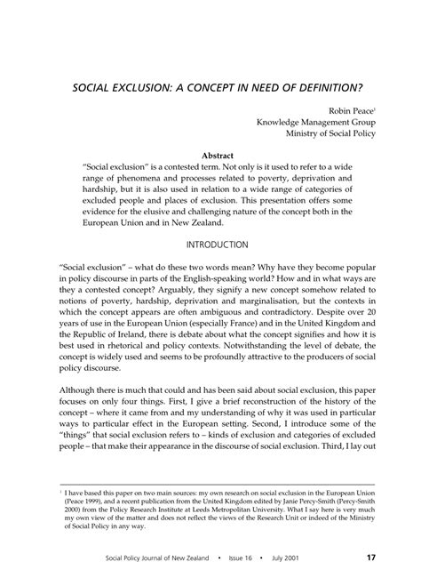 Pdf Social Exclusion A Concept In Need Of Definition