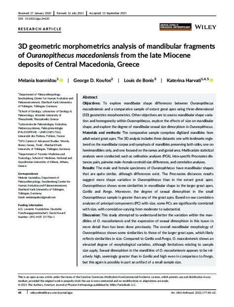Pdf 3d Geometric Morphometrics Analysis Of Mandibular Fragments Of