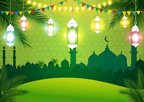 Green Eid And Ramadan Celebration Background Design Islamic Celebration Green Background Eid