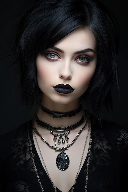 Premium Ai Image A Woman With Black Hair And Black Lipstick