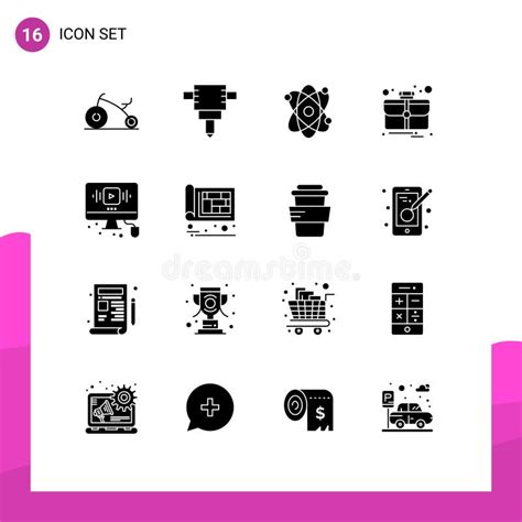Set Of 16 Vector Solid Glyphs On Grid For Construction Architectural Portfolio Internet