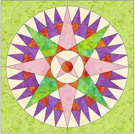 Mariners Compass 15 Inch Quilt Block Template Pattern Pdf Etsy