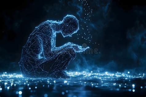 A Glowing Digital Humanoid Figure Composed Of Interconnected Nodes And