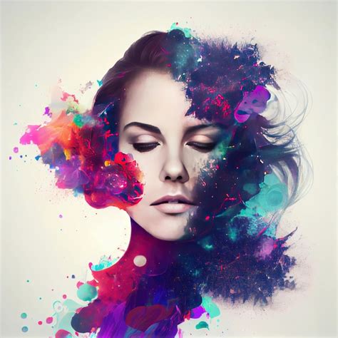 Premium Photo Portrait Of A Woman Double Exposure With A Colorful