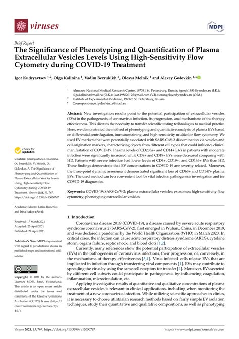 Pdf The Significance Of Phenotyping And Quantification Of Plasma Extracellular Vesicles Levels