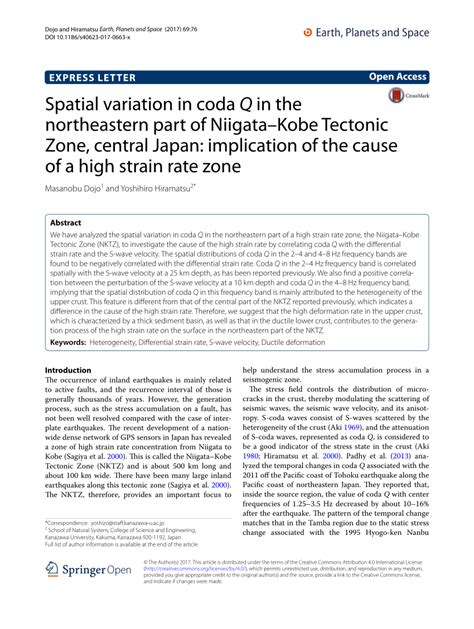 Pdf Spatial Variation In Coda Q In The Northeastern Part Of Niigata Kobe Tectonic Zone