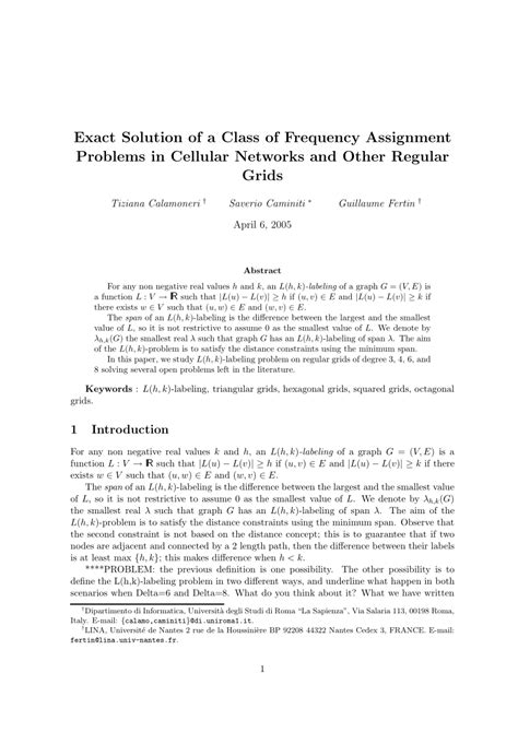 Pdf Exact Solution Of A Class Of Frequency Assignment Problems In