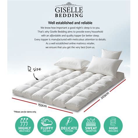 Giselle Bedding Pillowtop Mattress Topper 5cm Queen Dust Mite