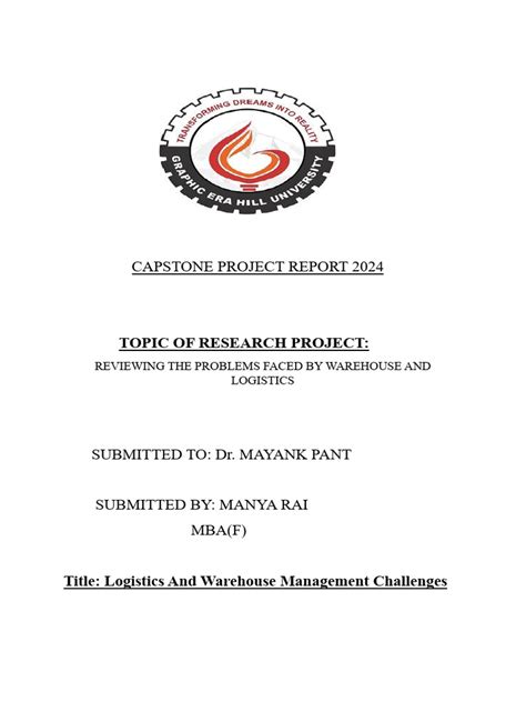 Capstone Project Report 2024 Manya Download Free Pdf Data Analysis Logistics
