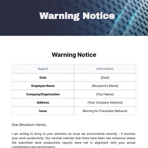 Free Warning Notice Template To Edit Online
