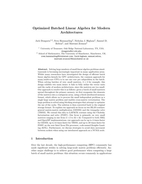 Pdf Optimized Batched Linear Algebra For Modern Architectures