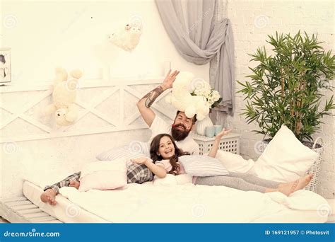 Ending Of Crazy Evening Dad And Girl Relaxing Bedroom Pajamas Style