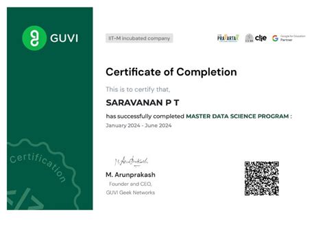 Saravanan P On Linkedin Datascience Certificateofcompletion