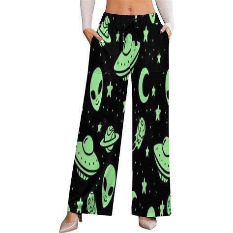 Aliens Hands Ufo Space Womens Casual Wide Leg Pants Comfort Pockets