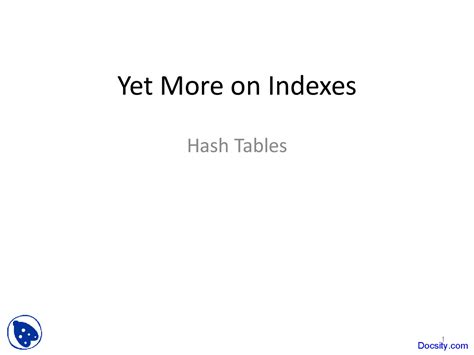 Hash Tables Database Systems Lecture Slides Docsity