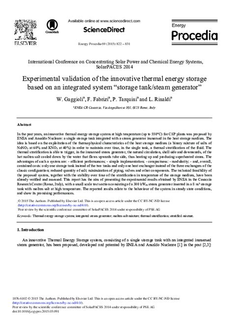 Pdf Experimental Validation Of The Innovative Thermal Energy Storage Based On An Integrated