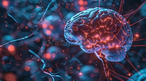 A Medical Diagram Of The Human Brain With Neural Pathways Glowing Stock