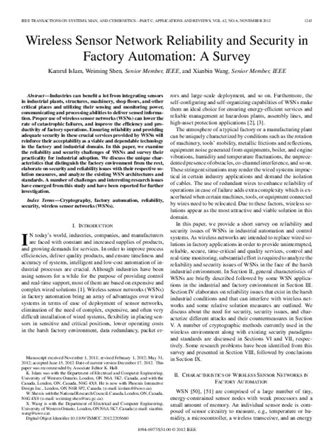 Pdf Wireless Sensor Network Reliability And Security In Factory Automation A Survey