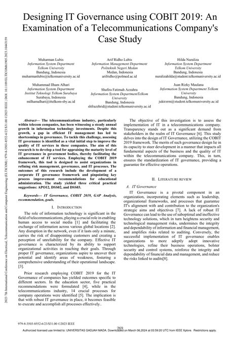 Pdf Designing It Governance Using Cobit 2019 An Examination Of A Telecommunications Companys
