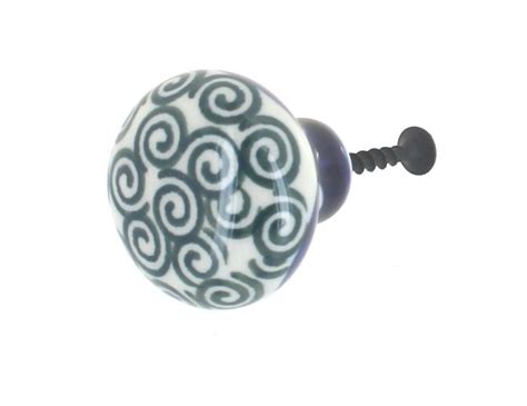Peacock Swirl Drawer Pull Polish Pottery Rose Polish Pottery