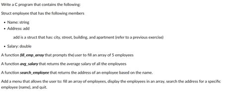 Solved Write A C Program That Contains The Following Struct