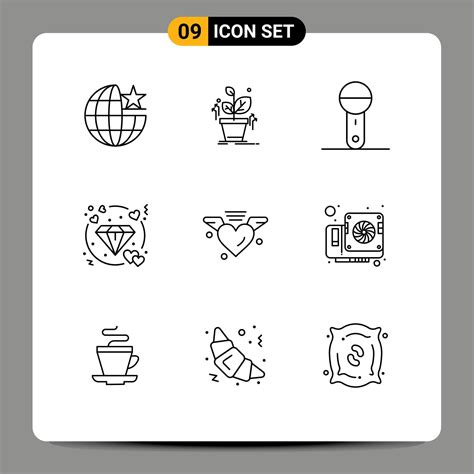 Set Of 9 Modern Ui Icons Symbols Signs For Loving Love Devices Heart Technology Editable Vector