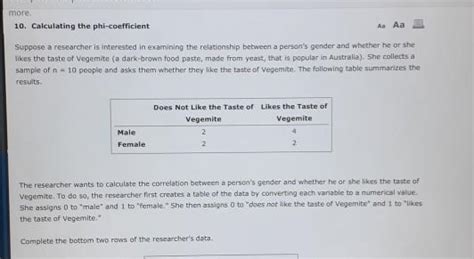 Solved More 10 Calculating The Phi Coefficient A Aa Suppose