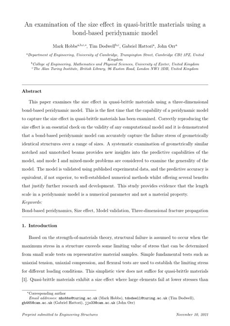 Pdf An Examination Of The Size Effect In Quasi Brittle Materials Using A Bond Based