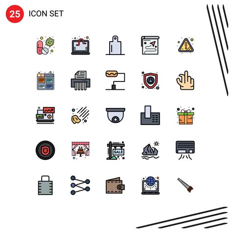 Mobile Interface Filled Line Flat Color Set Of 25 Pictograms Of Warning Position Quarantine