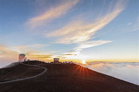 View From Red Hill Summit To Haleakala Observatory At Sunset Maui