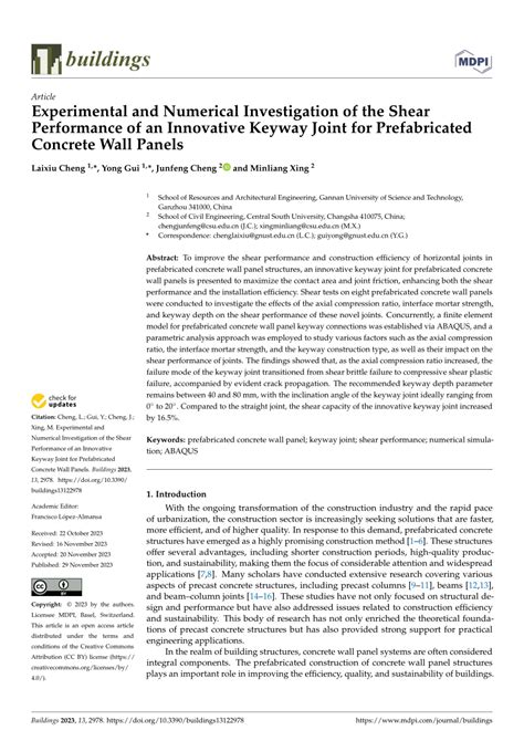 Pdf Experimental And Numerical Investigation Of The Shear Performance Of An Innovative Keyway