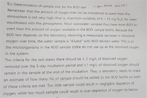 Determination Of Sample Size For The Bod Test