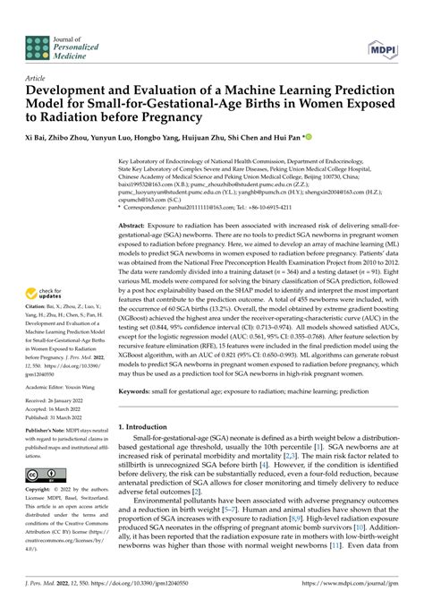 PDF Development And Evaluation Of A Machine Learning Prediction Model