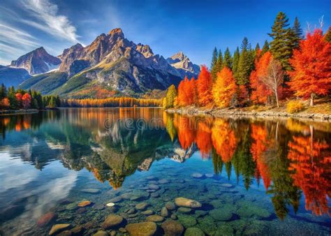 Breathtaking Autumn Panorama Of Jenny Lake In Grand Teton National Park