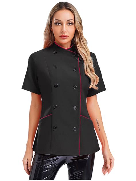 Iiniim Chef Jacket For Women Solid Color Short Sleeve Chef Coat