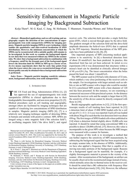 Pdf Sensitivity Enhancement In Magnetic Particle Imaging By Background Subtraction