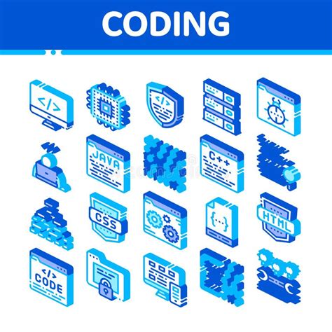 Coding System Vector Isometric Icons Set Stock Vector Illustration Of
