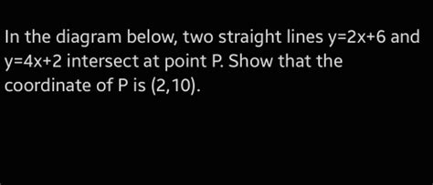 Solved: In the diagram below, two straight lines y=2x+6 and y=4x+2 ...