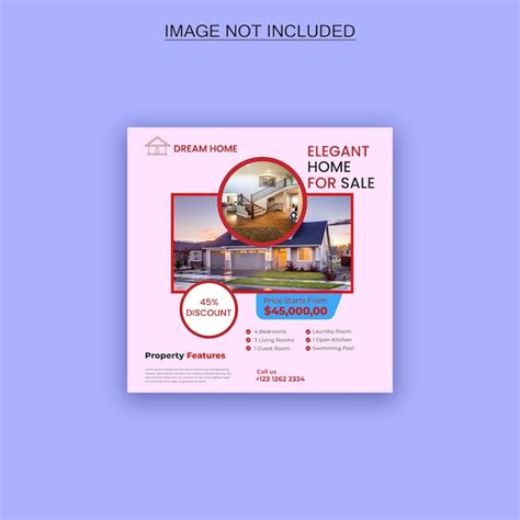 부동산 집 속성 Instagram 게시물 또는 소셜 미디어 배너 템플릿 프리미엄 벡터