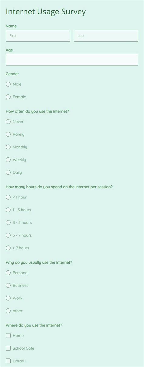 Internet Usage Survey Template 123formbuilder