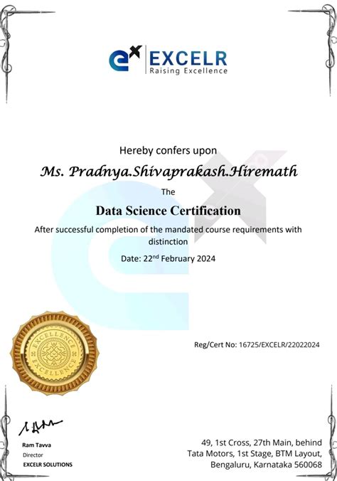 Completed Data Science Course At Excelr Pradnya H Posted On The
