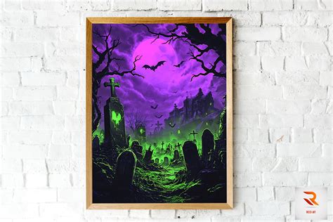 Halloween Spooky Graveyard Art Graphic By Ricco Art · Creative Fabrica