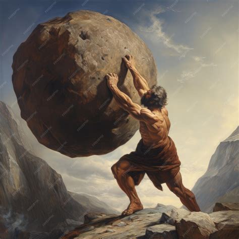Premium Ai Image Sisyphus Is Pushing A Rock Up A Mountain The