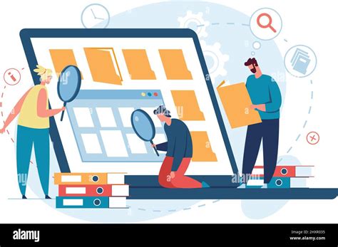 People Searching Files Organizing Digital Database File Archive Characters Finding