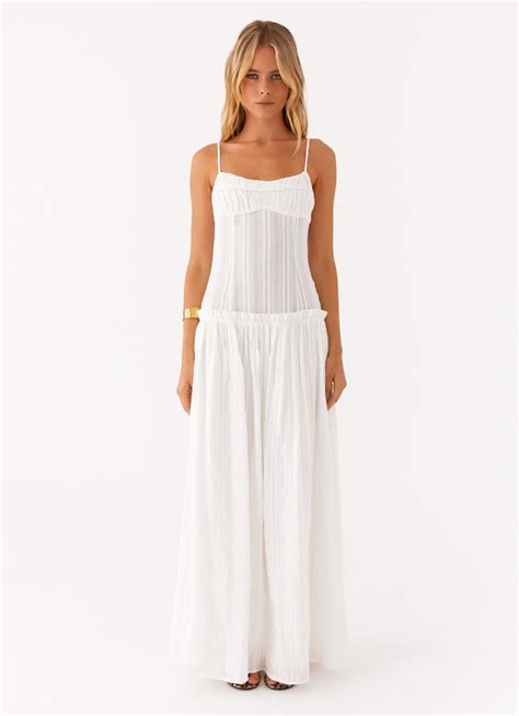 Jacinda Drop Waist Maxi Dress Ivory Peppermayo Us