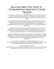 Securing Data In The Cloud A Comprehensive Approach To Cloud Security Docx Securing Data In