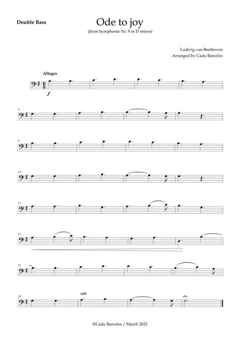 Ode To Joy Beethoven Double Bass By Ludwig Van Beethoven Double