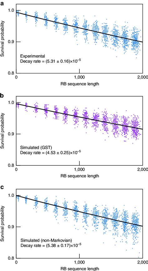 randomized benchmarking results coloured dots are experimental or
